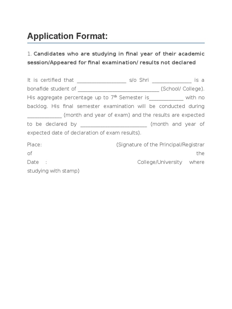 Application Format:: Session/appeared For Final Examination/ Results ...