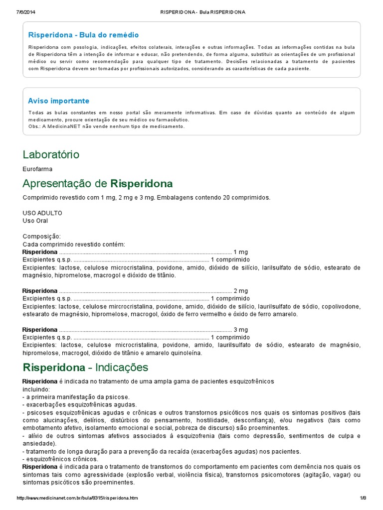 Risperidona - Bula Risperidona | Esquizofrenia | Risperidona