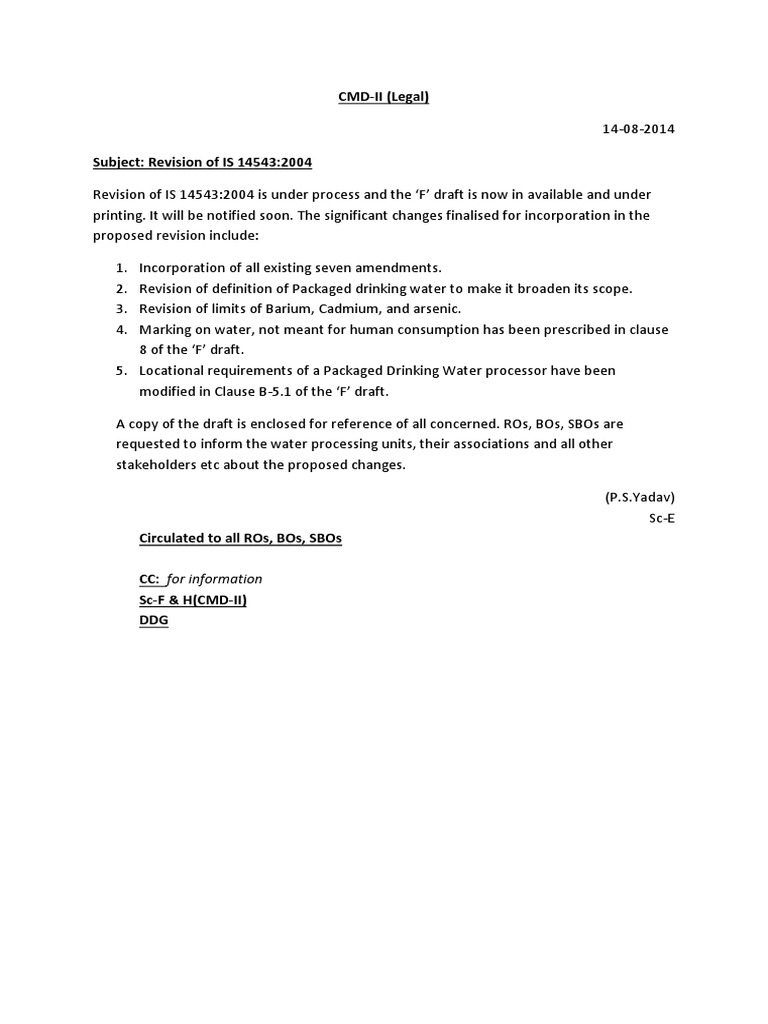 Is 14543. 2004 Packaged Drinking Water Specifications | PDF | Hygiene ...