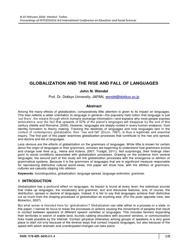 Globalization and The Rise and Fall of Languages INTCESS 2016-2 | PDF ...