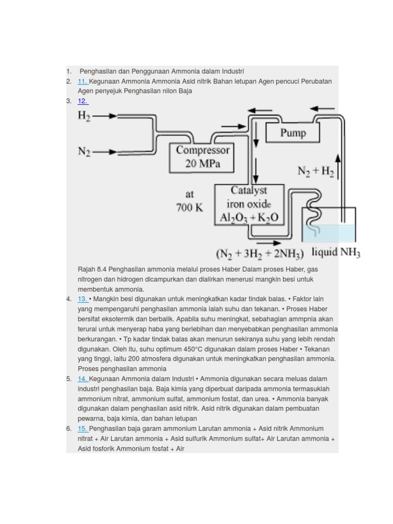 Penghasilan Dan Penggunaan Ammonia Dalam Industri | PDF
