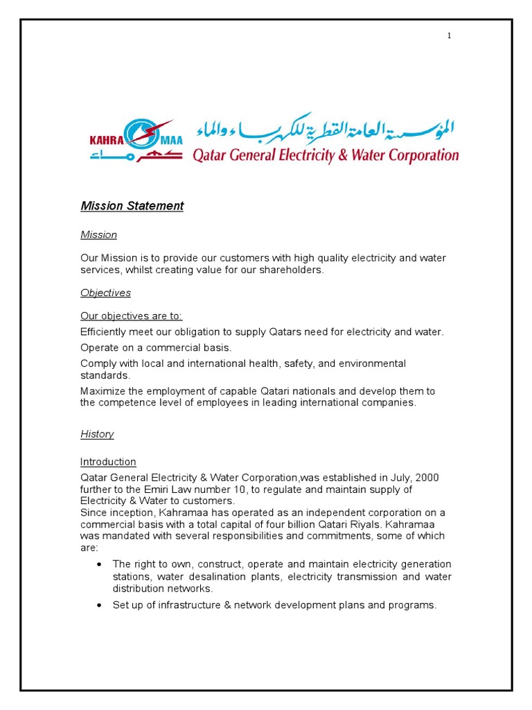 Overview of Qatar General Electricity & Water Corporation's Operations ...