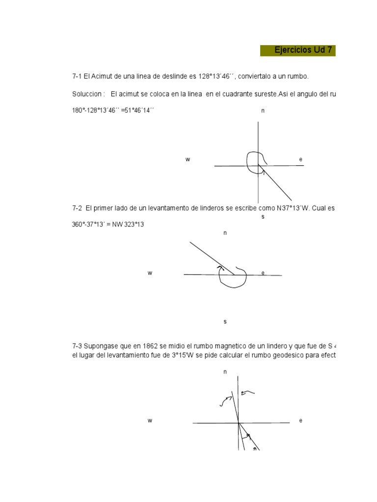 Ejercicios Ud 7: Rumbos y acimutes | PDF | Azimut | Rotación