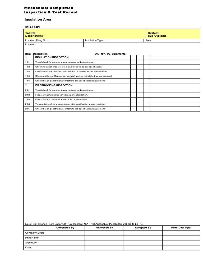 Mechanical Completion Insulation Area | PDF | Building Insulation ...