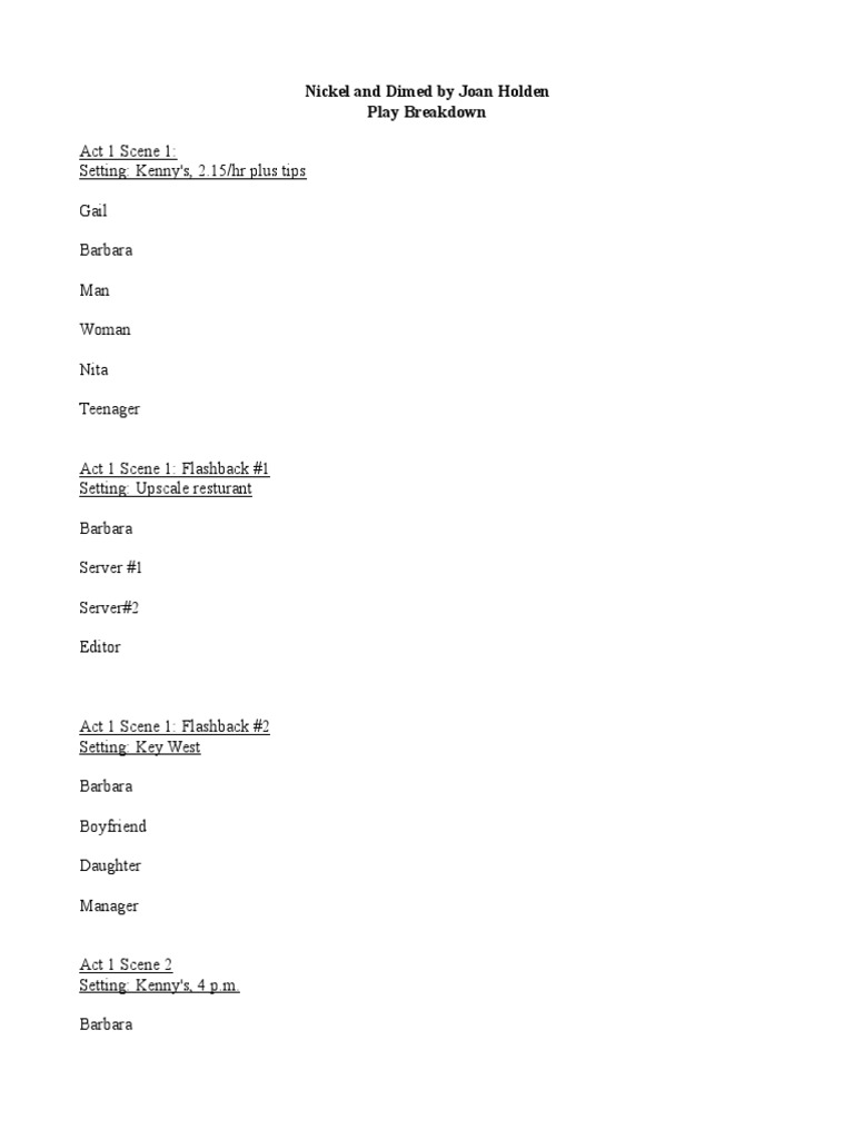 Nickel and Dimed by Joan Holden Play Breakdown | PDF