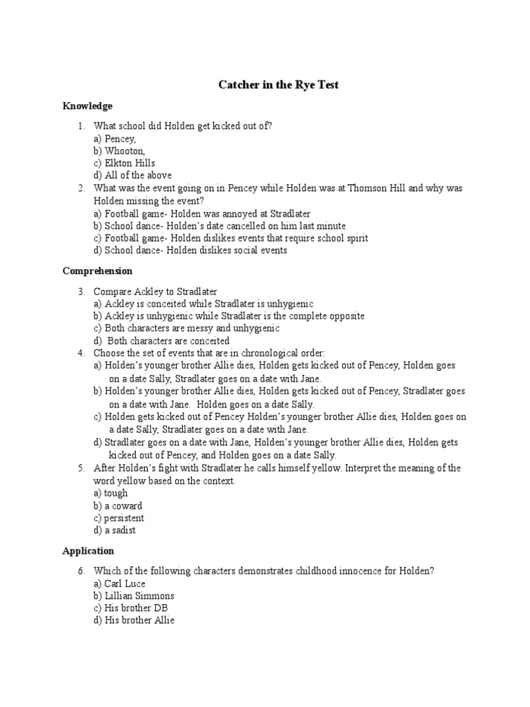 Catcher in The Rye Test | PDF