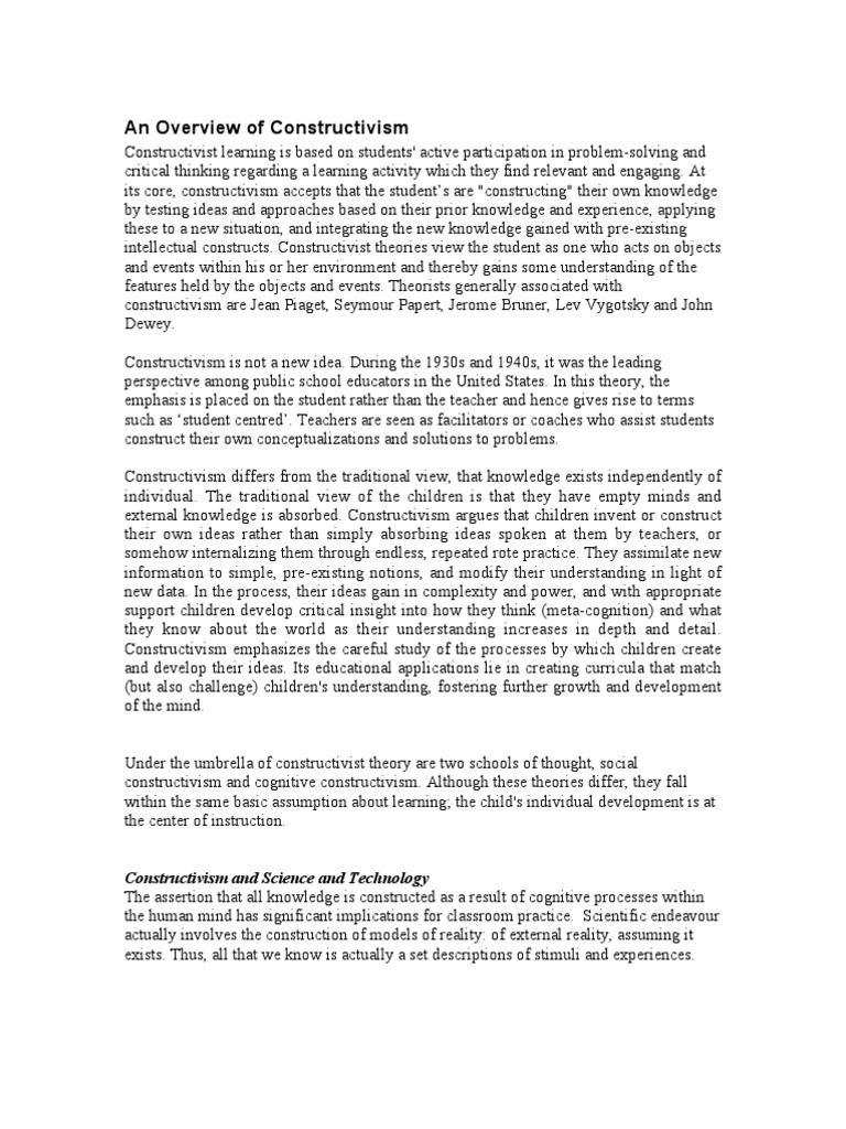 Overview of Construct | PDF | Constructivism (Philosophy Of Education ...