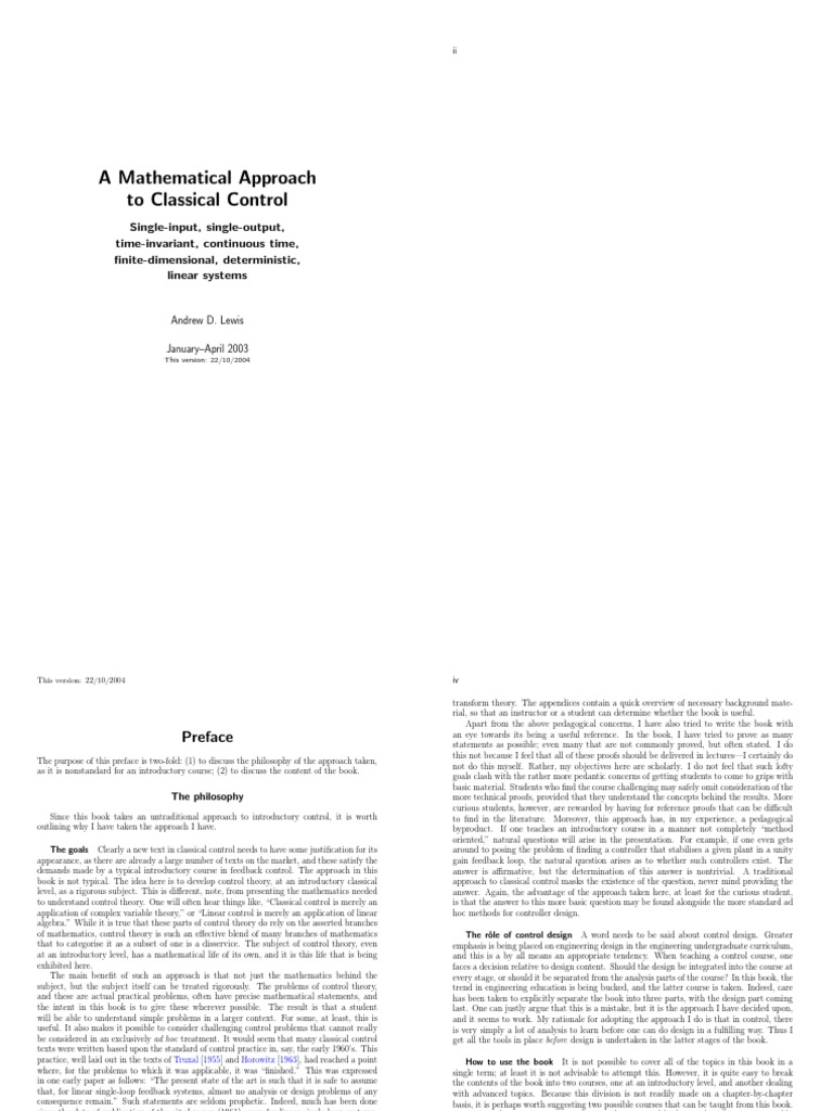 A Mathematical Approach From Classical Control To Advanced Control ...