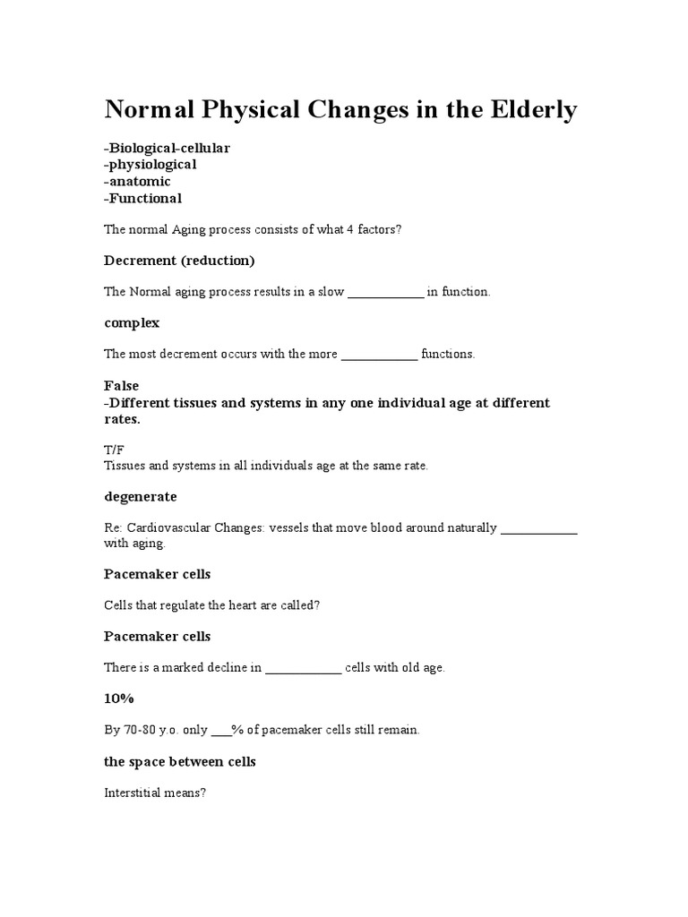 Normal Physical Changes in The Elderly | PDF | Esophagus | Heart