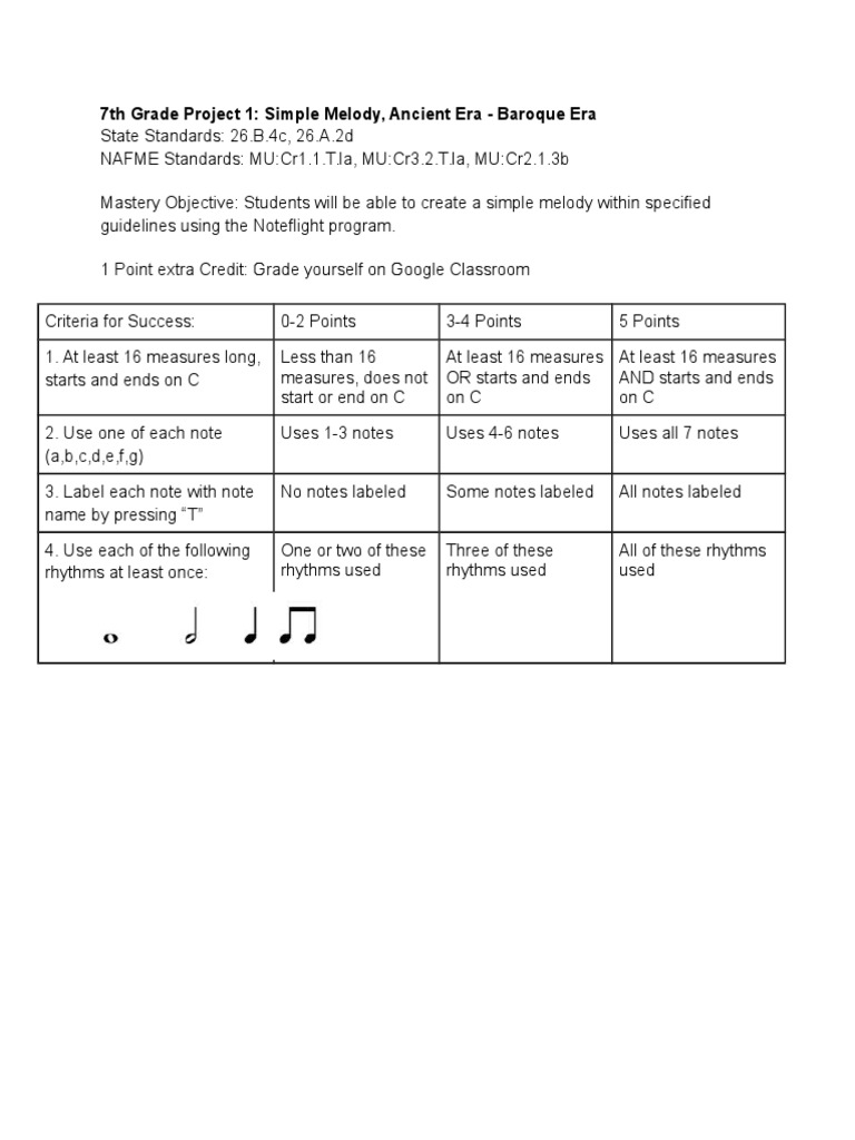 7th Grade Music Project: Simple Melody | PDF | Teaching Methods & Materials