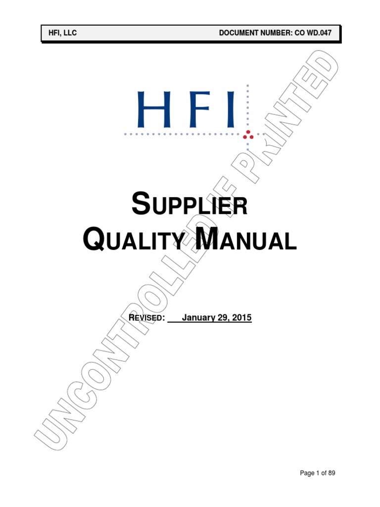 HFI Supplier Quality Manual | PDF | Supply Chain | Production And Manufacturing