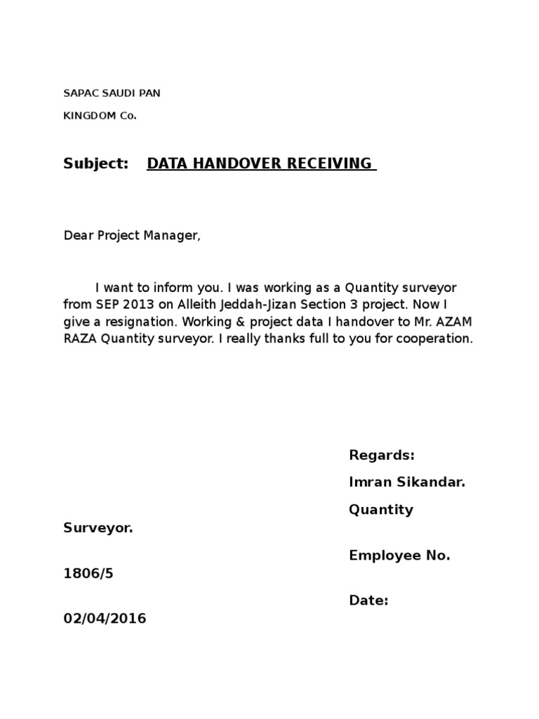 Data Handover Notification by Imran Sikandar | PDF | Business ...