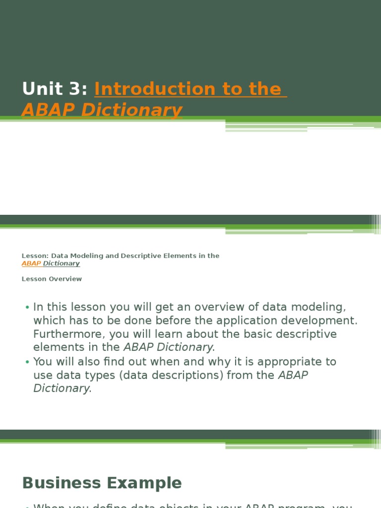 Unit 3 - Transparent Tables in The ABAP Dictionary | PDF | Relational Database | Data Model