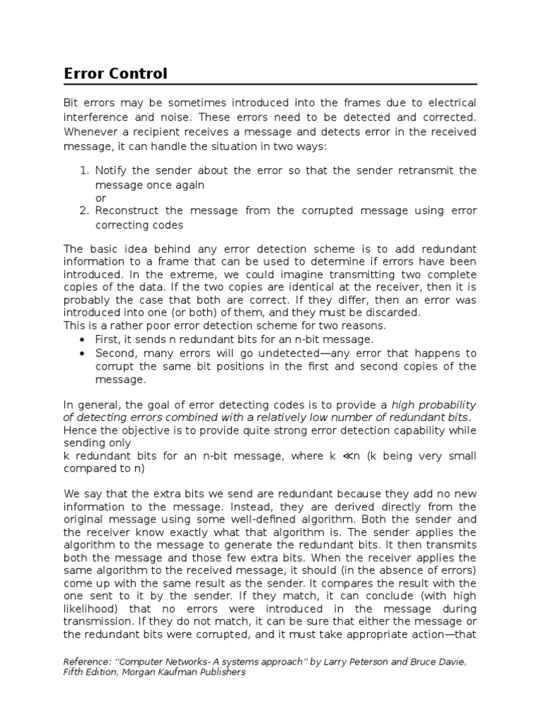 Error Control Pdf Error Detection And Correction Fault Tolerance