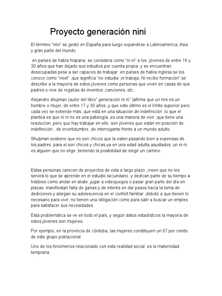 Problemática de los jóvenes "nini" en Argentina | PDF | Juventud ...