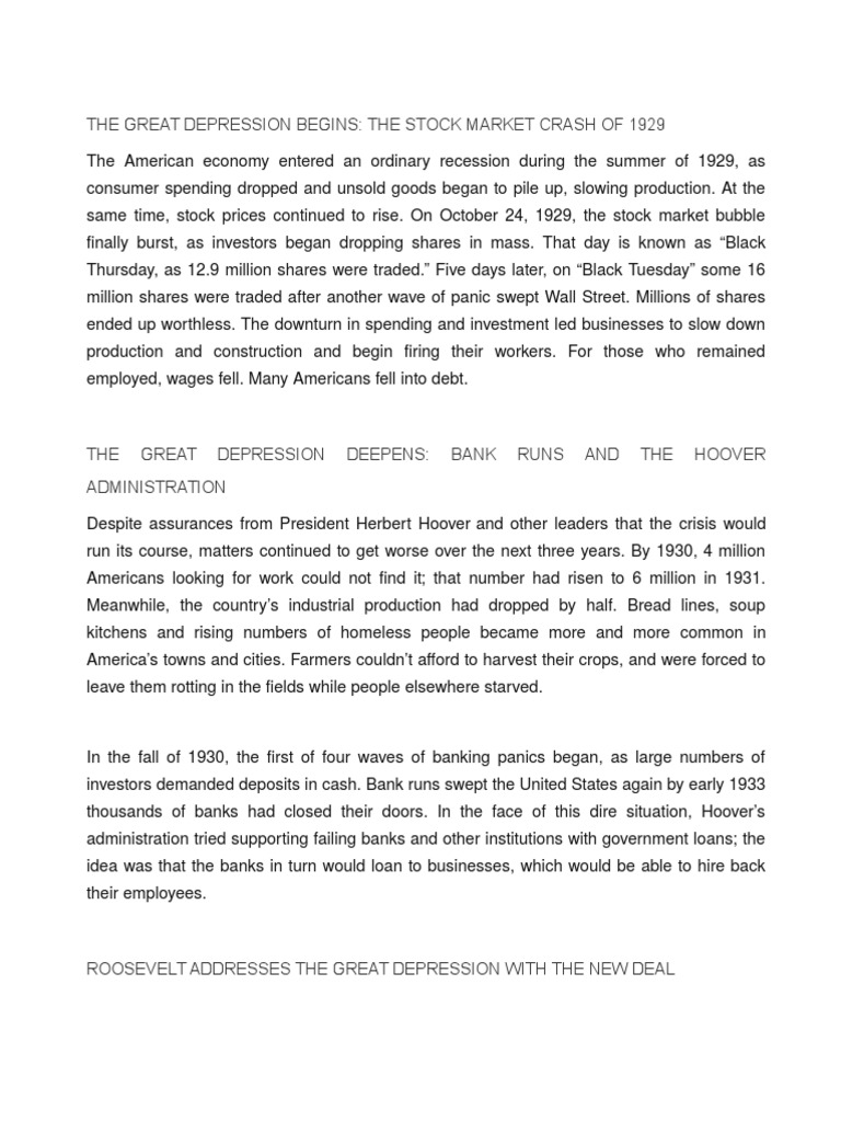 The Great Depression Begins: The Stock Market Crash of 1929 | PDF ...
