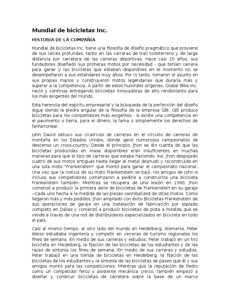 Historia de Global Bike Inc. | PDF | Distribución (comercial ...