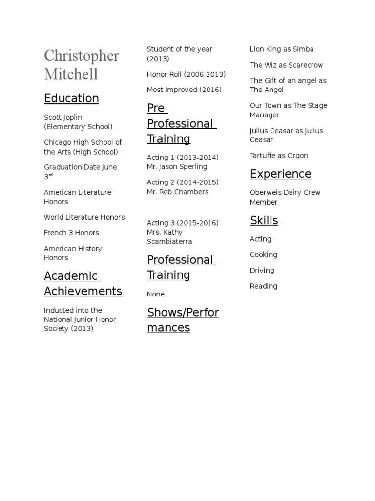 Christopher Mitchell: Education & Acting Resume | PDF | General Fiction