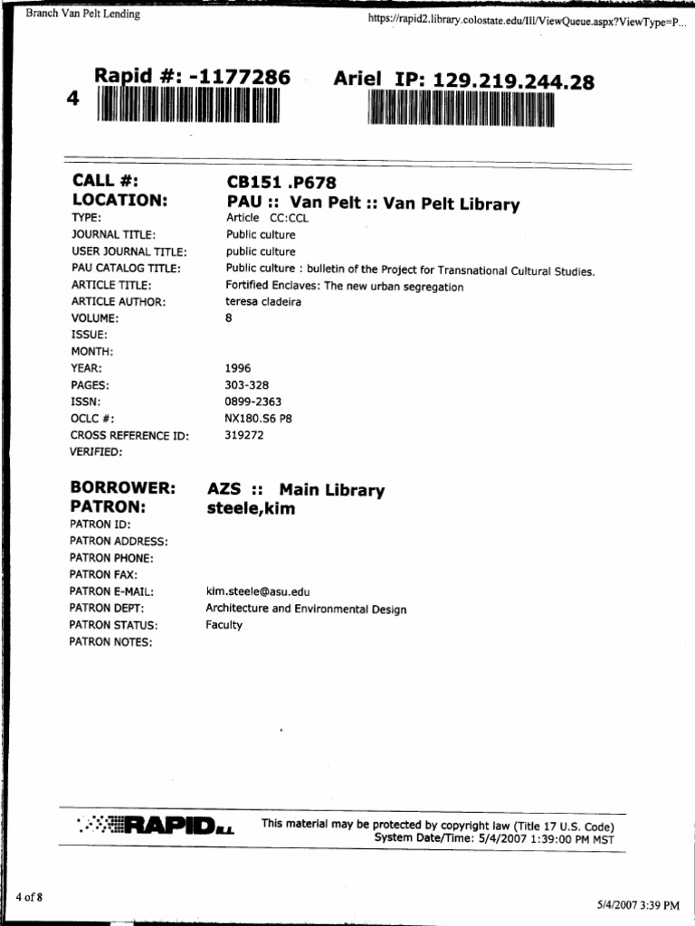 Teresa Caldeira Fortified Enclaves | PDF