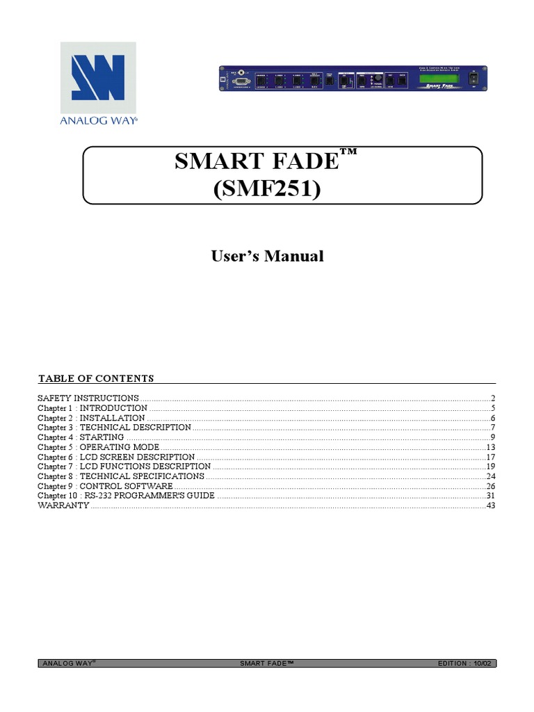 SMF251-A SmartFade Switcher - Analog Way - User Manual | PDF | Video | Imaging