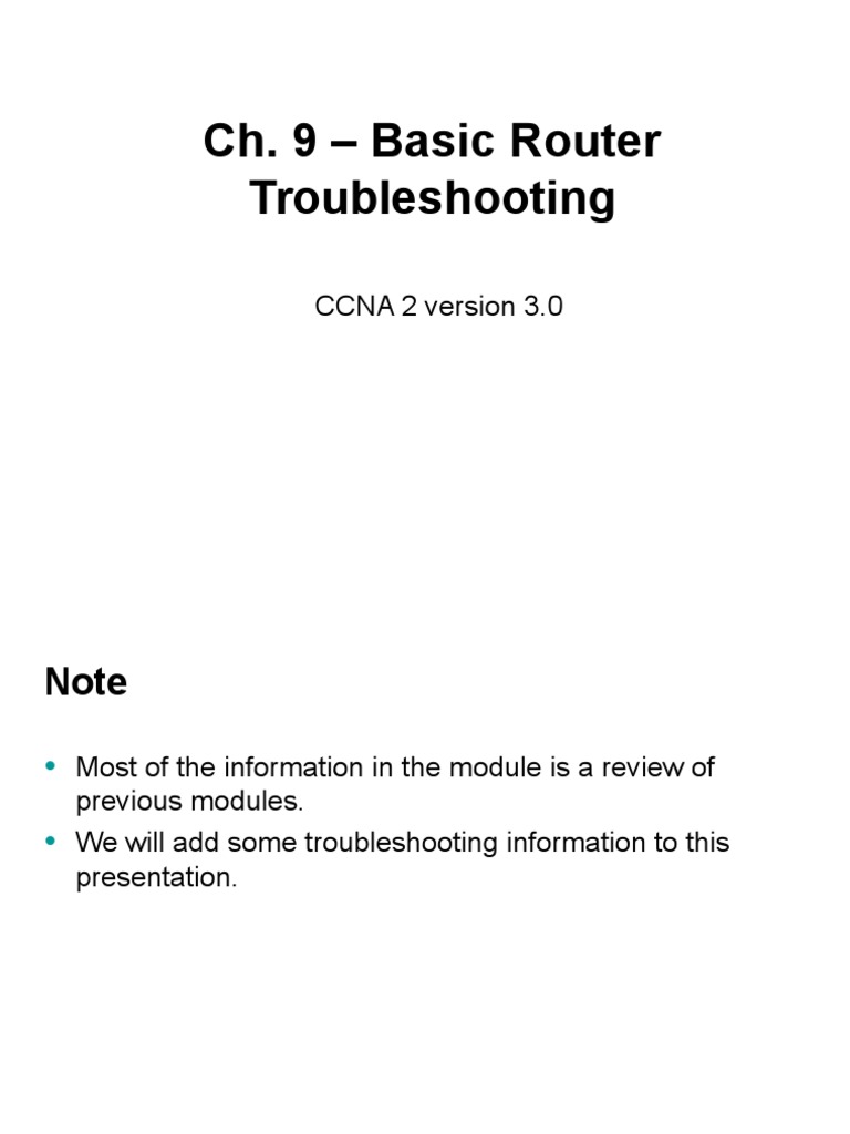 Ch 9 Basic Router Troubleshooting Ccna 2 Version 30 Pdf Routing Router Computing
