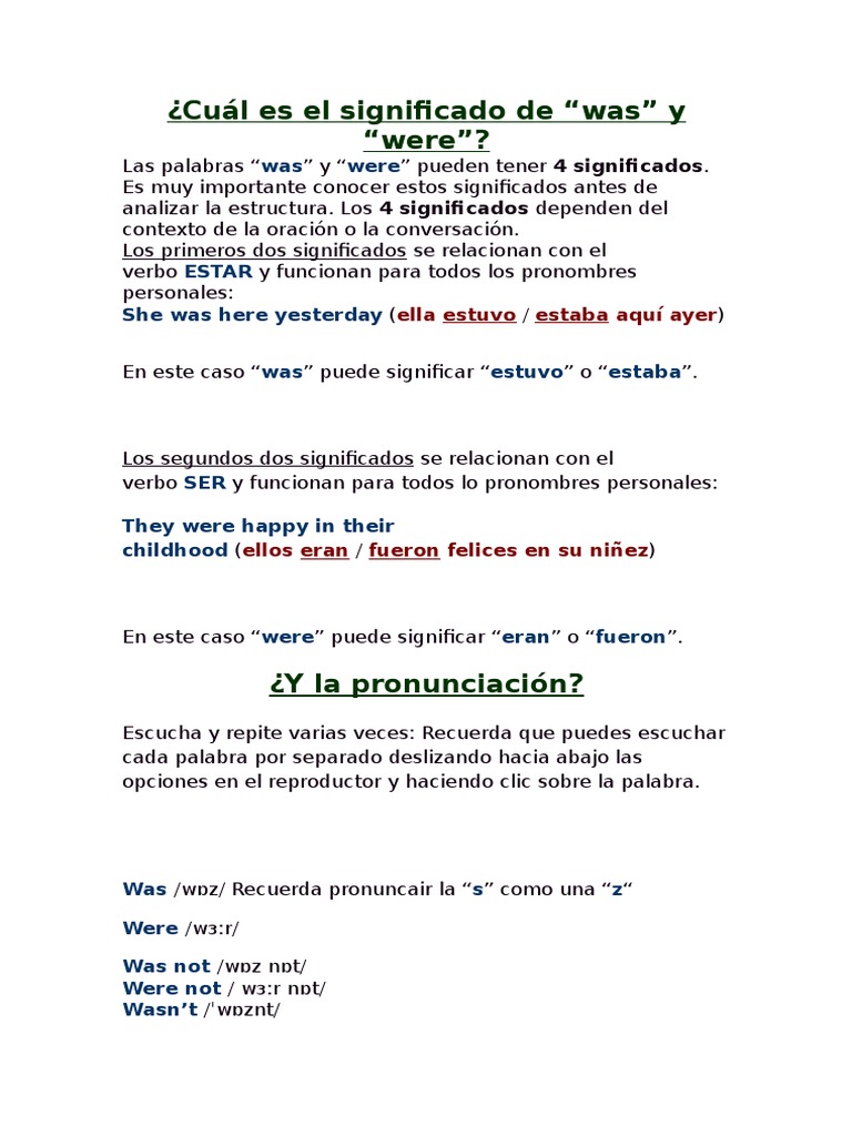 Cuál Es El Significado WAS Y WERE | Lingüística | Sintaxis