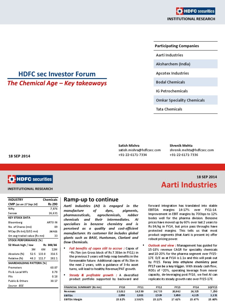 HDFC Sec Investor Forum: The Chemical Age - Key Takeaways | PDF ...