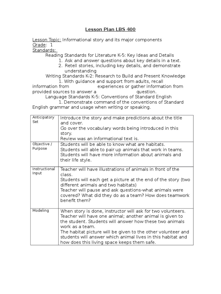 Lesson Plan LBS 400: Anticipatory Set | PDF