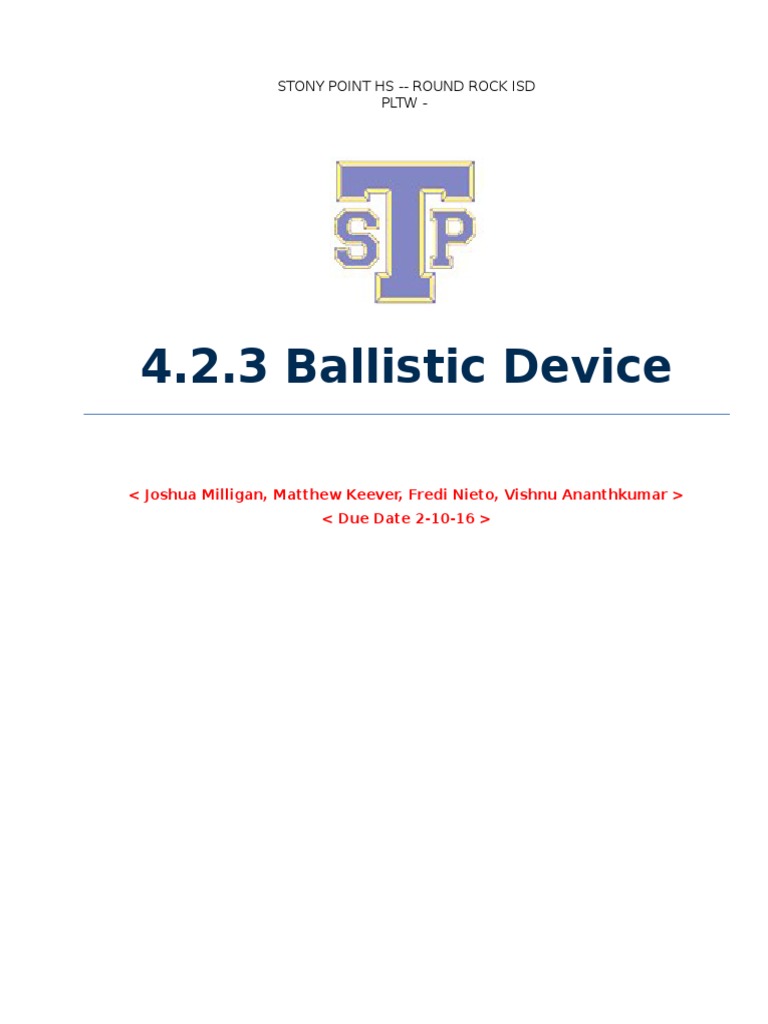 4.2.3 Ballistic Device: Stony Point Hs - Round Rock Isd PLTW | PDF