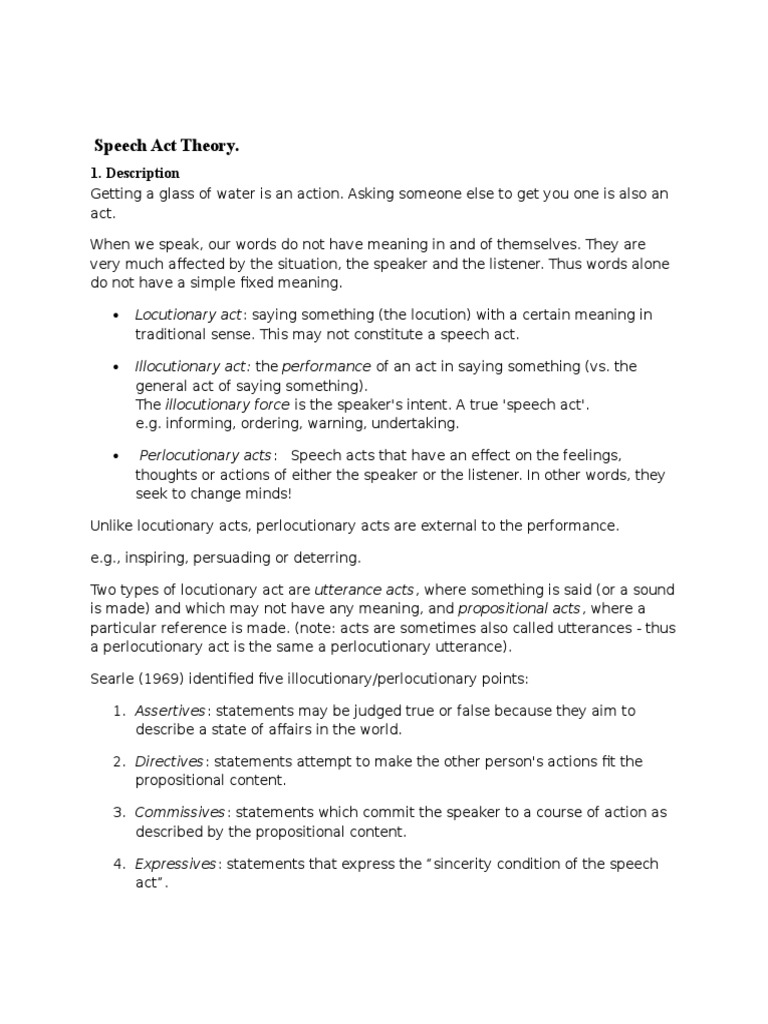 Speech Act Theory.: 1. Description | PDF | Philosophical Theories | Semiotics