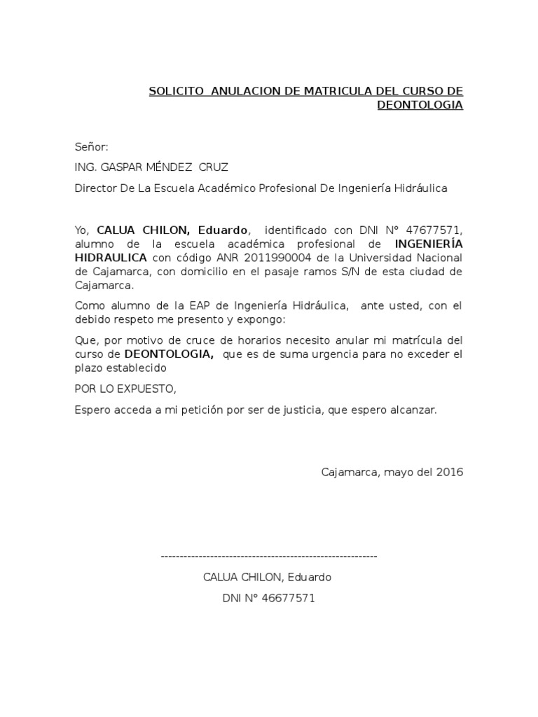 Solicitud Anulacion de Matricula | PDF