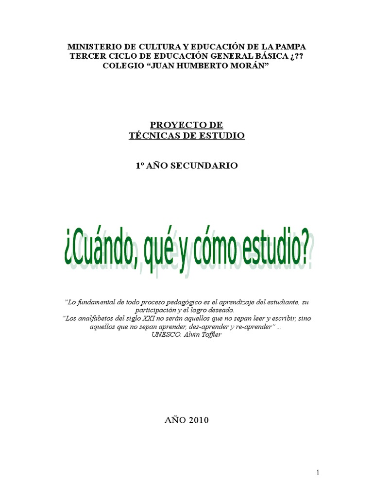 Proyecto de Técnicas de Estudio 1º Secundario | PDF | Habilidades de ...