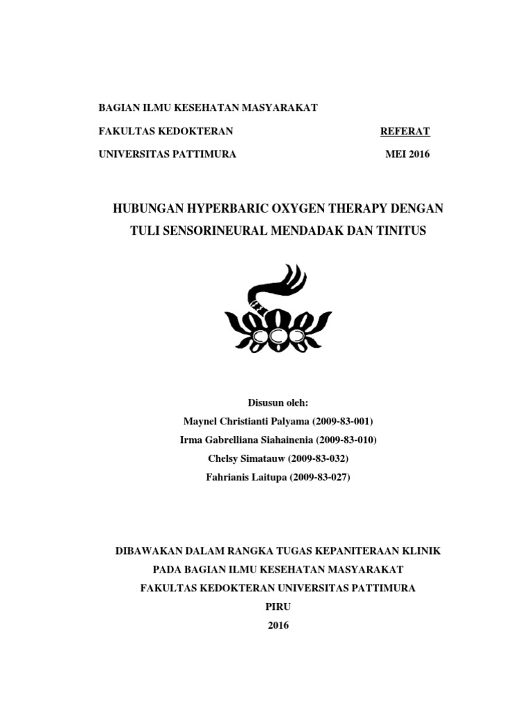 Hubungan Hyperbaric Oxygen Therapy Dengan Tuli Sensorineural Mendadak Dan Tinnitus | PDF ...