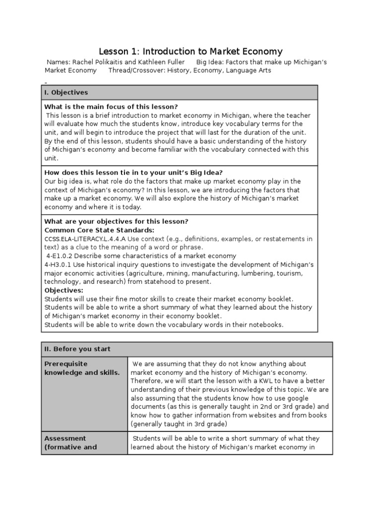 Lesson 1: Introduction To Market Economy | PDF | Vocabulary | Economies