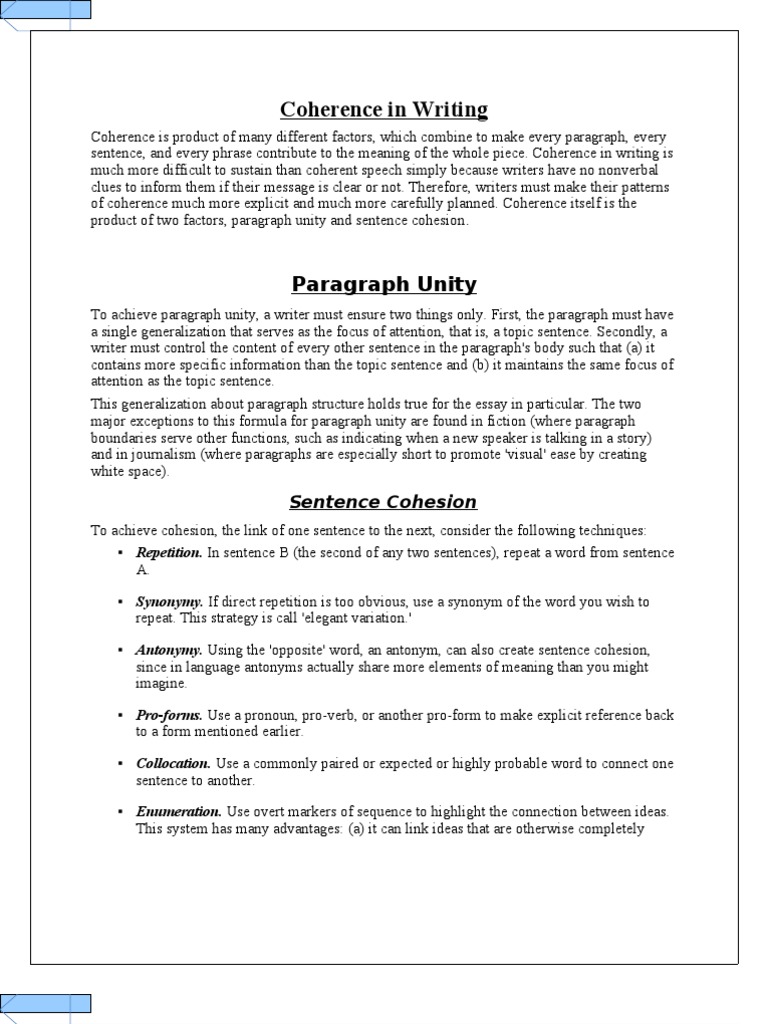 Coherence in Writing | PDF | Paragraph | Sentence (Linguistics)