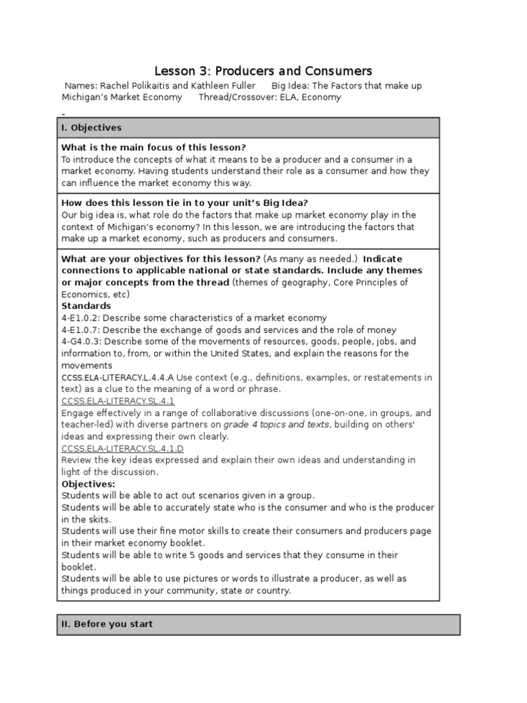 Lesson 3: Producers and Consumers: Ccss - Ela-Literacy - Sl.4.1 | PDF ...