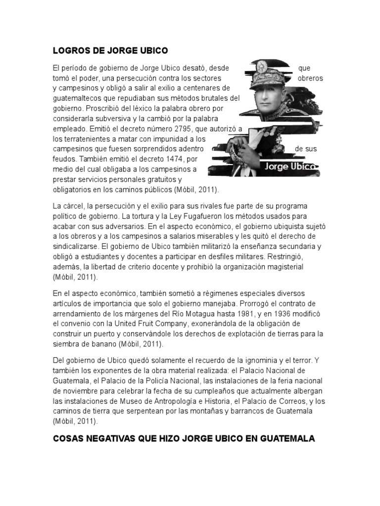 Logros y aspectos del gobierno de Ubico | PDF | Guatemala | Formas de ...