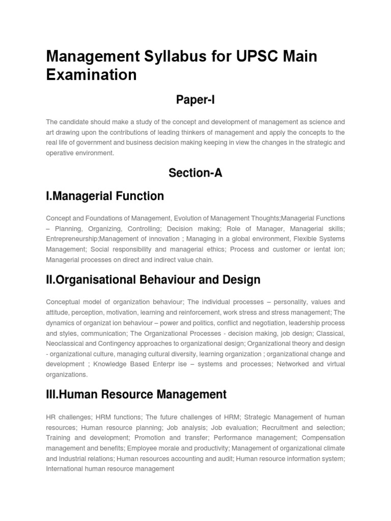 Management Syllabus | Strategic Management | Human Resource Management