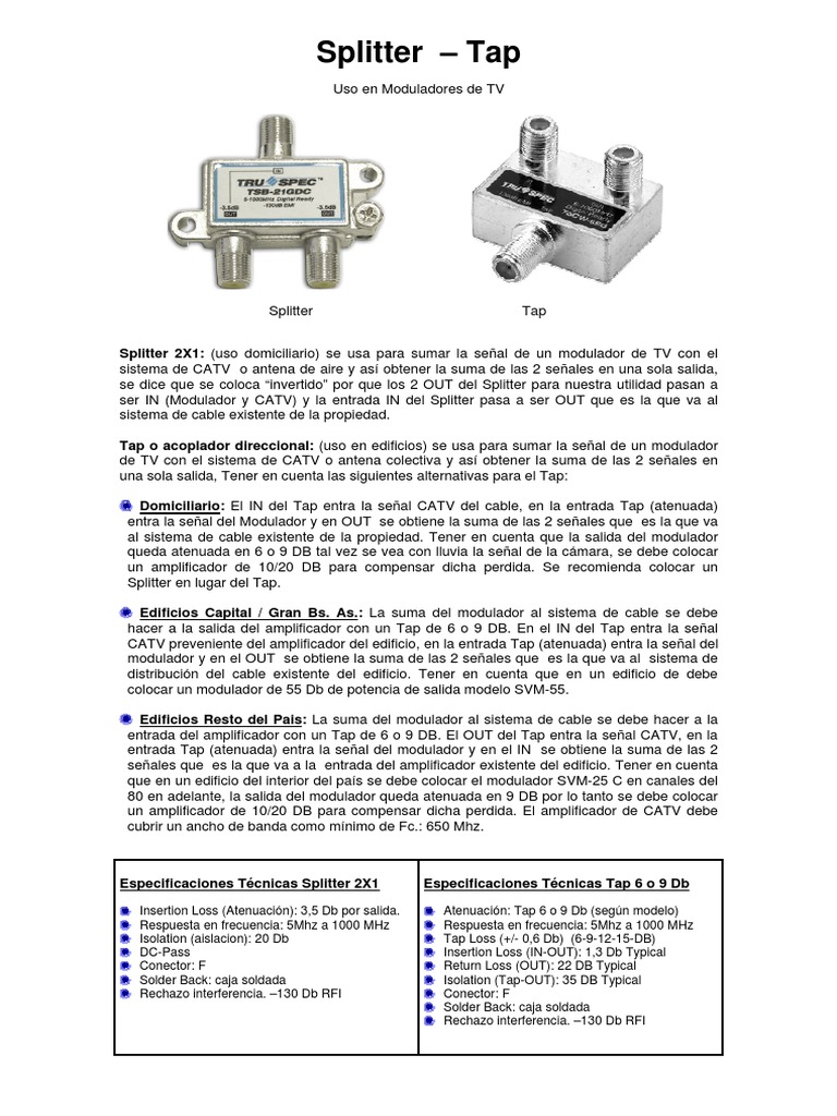Car Tec Splitter Tap | PDF | Televisión por cable | Ingeniería en ...