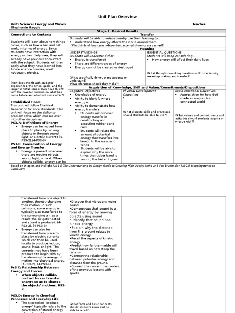 Energy & Waves: Student Unit Plan | PDF | Educational Assessment ...