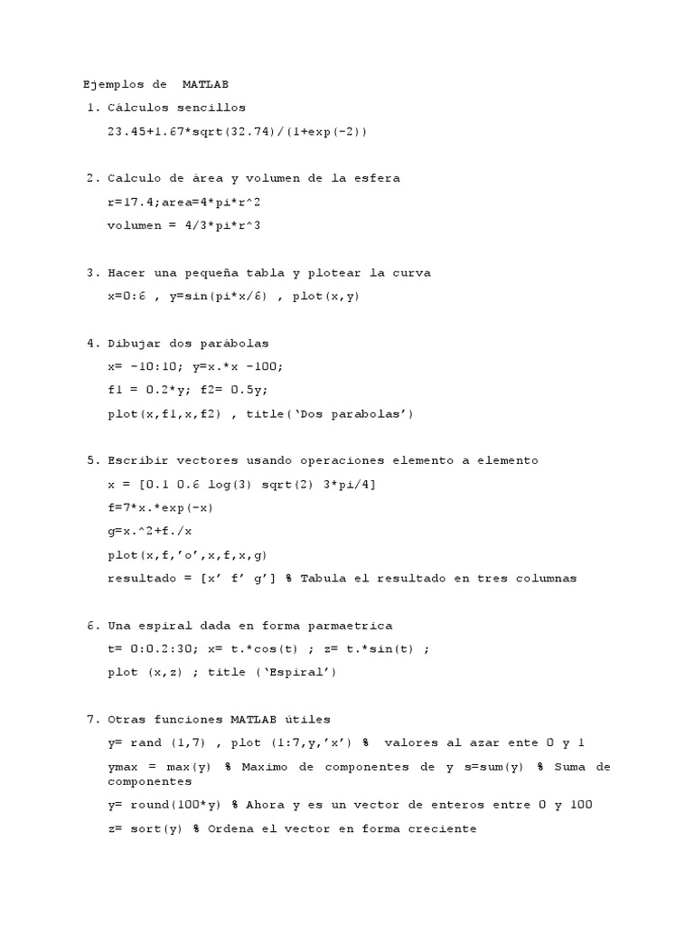 Ejemplos MATLAB para Principiantes | PDF | Métodos y materiales de ...