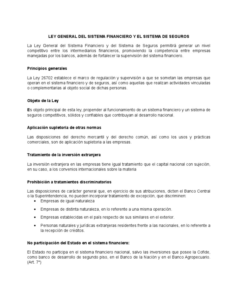 Ley General Del Sistema Financiero y El Sistema de Seguros | PDF | Seguro | Sistema financiero