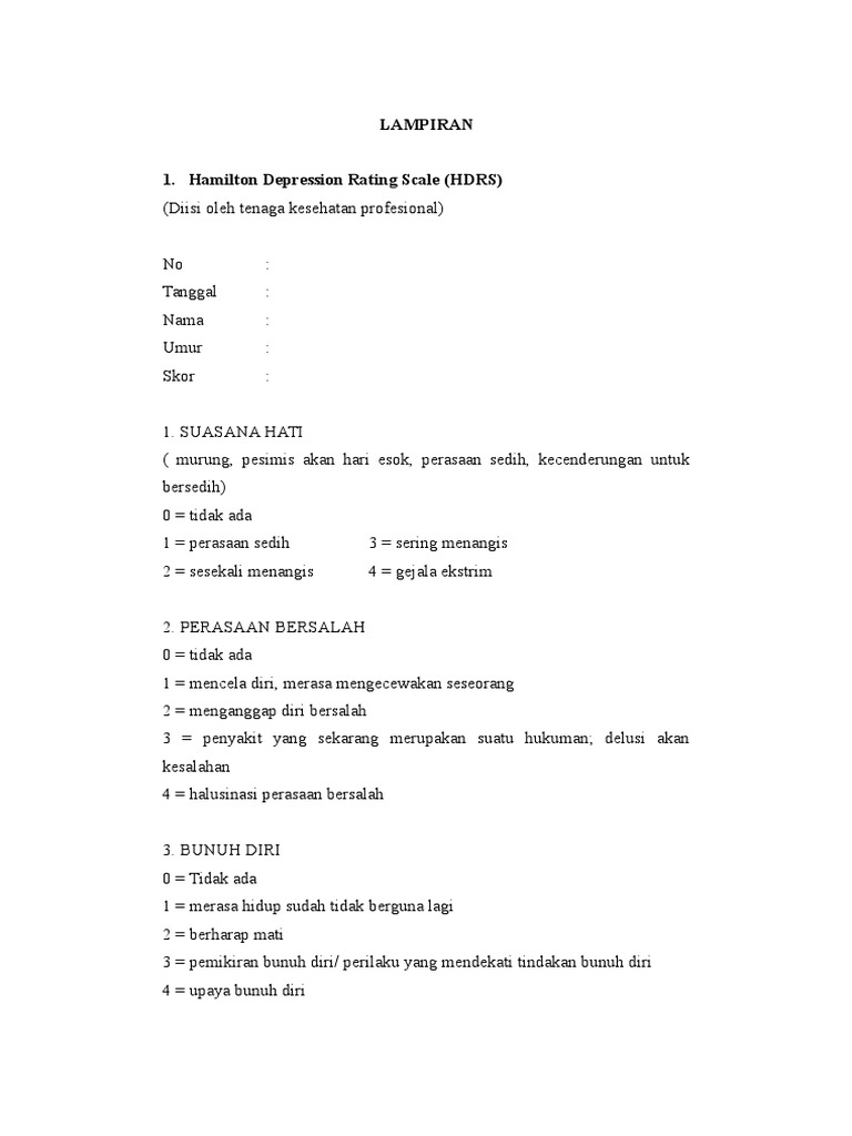 Hamilton Depression Rating Scale | PDF