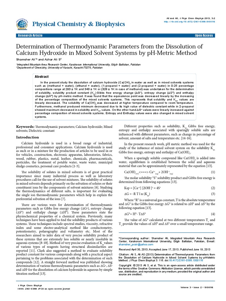 Determination of Thermodynamic Parameters From The Dissolution of ...