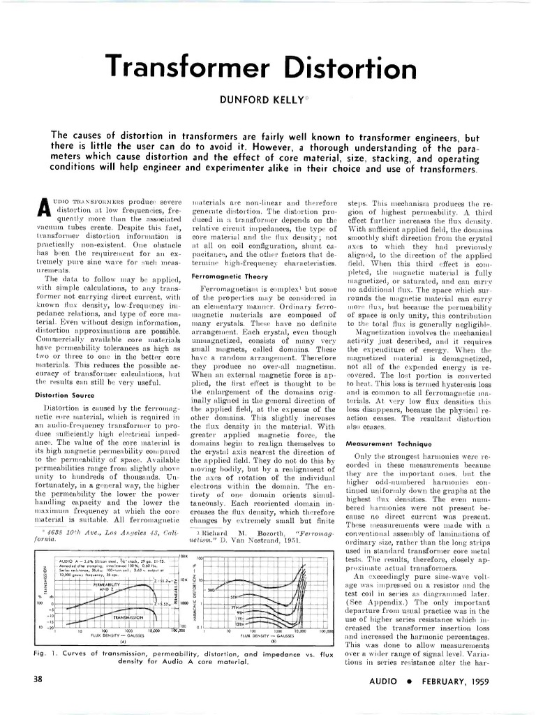 Transformer Distortion - Dunford Kelly (Audio Engineering, Feb-Mar 1959 ...