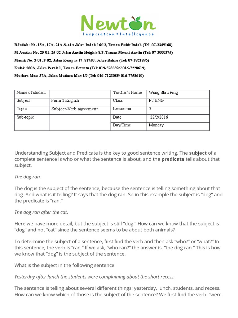 Svo Subject Grammar Predicate Grammar 