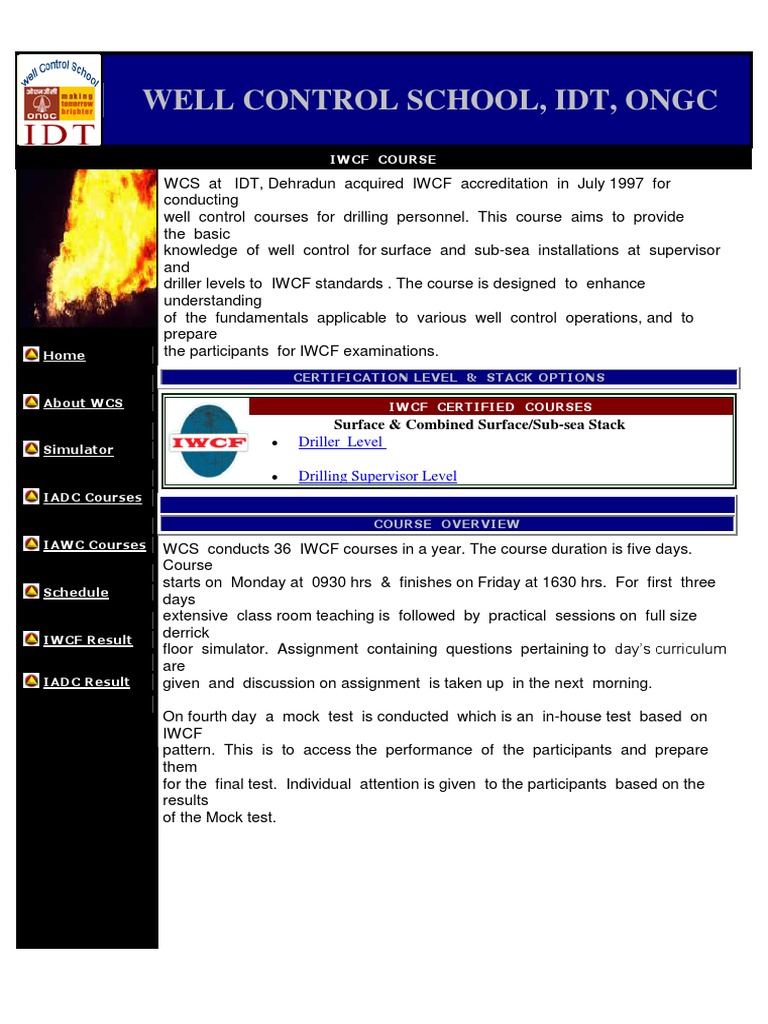 Well Control School, Idt, Ongc: Surface & Combined Surface/Sub-sea ...