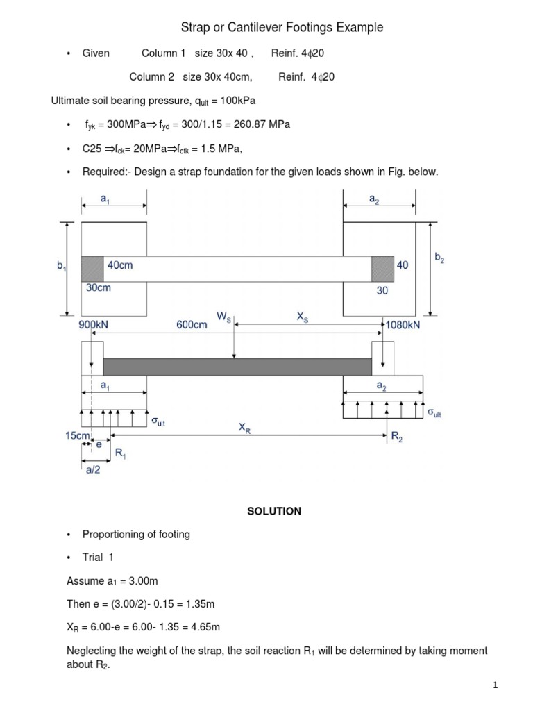 Strap or Cantilever Footings Example | Continuum Mechanics | Materials | Free 30-day Trial | Scribd