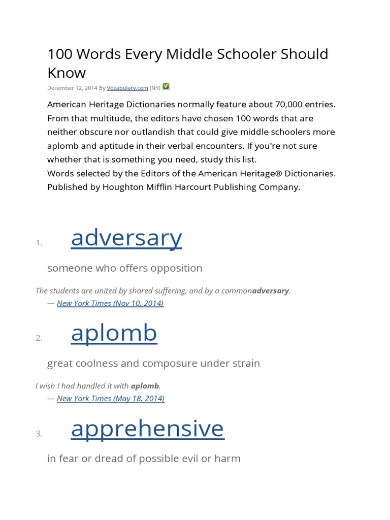 100 Words Every Middle Schooler Should Know | PDF | Young Adult