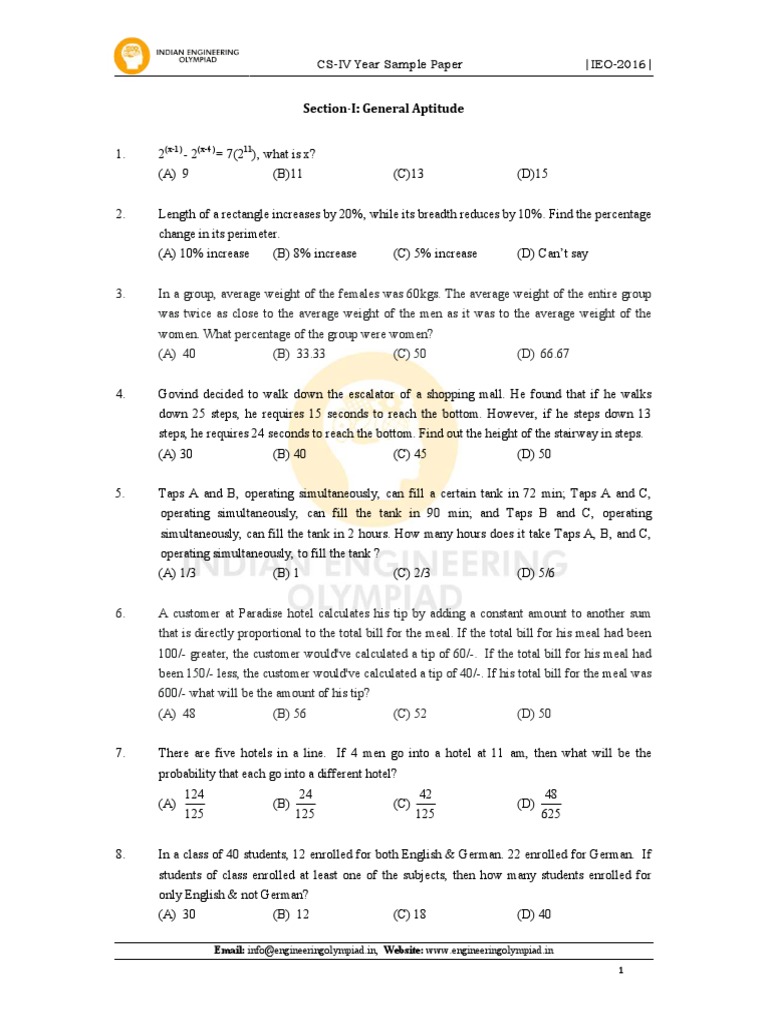 IEO Samplepaper Fourth Year-Computer Science Engineering | PDF | Areas Of Computer Science ...